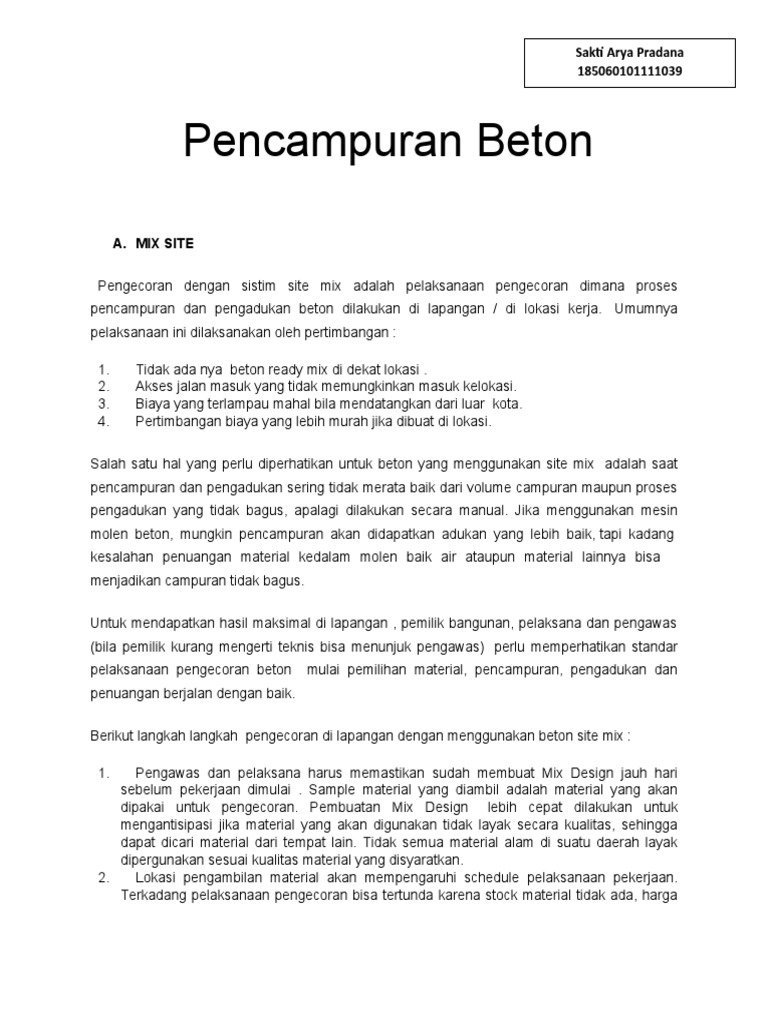 Panduan Pengecoran Beton Site Mix | PDF