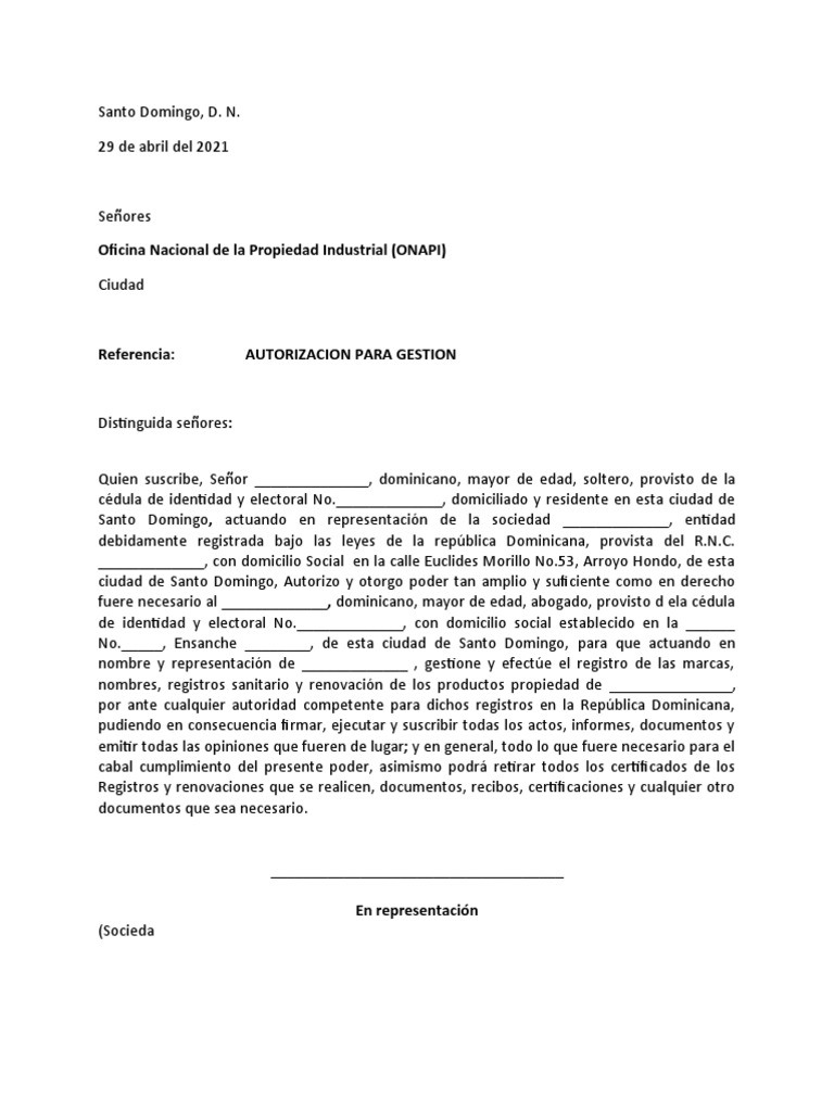 Carta Autorizacion Onapi | PDF