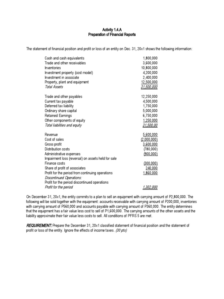 Preparing Financial Statements to Report the Classification and Results ...