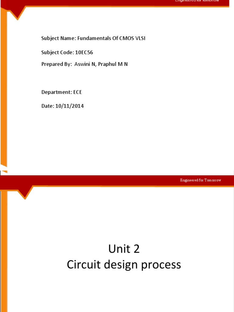 Subject Name: Fundamentals of CMOS VLSI Subject Code: 10EC56 Prepared By: Aswini N, Praphul M N ...