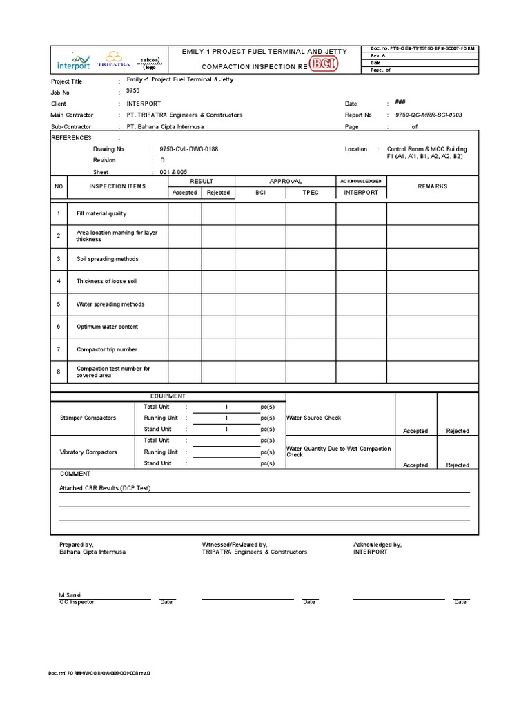 Compaction Inspection Report for Emily-1 Project | PDF | Civil ...