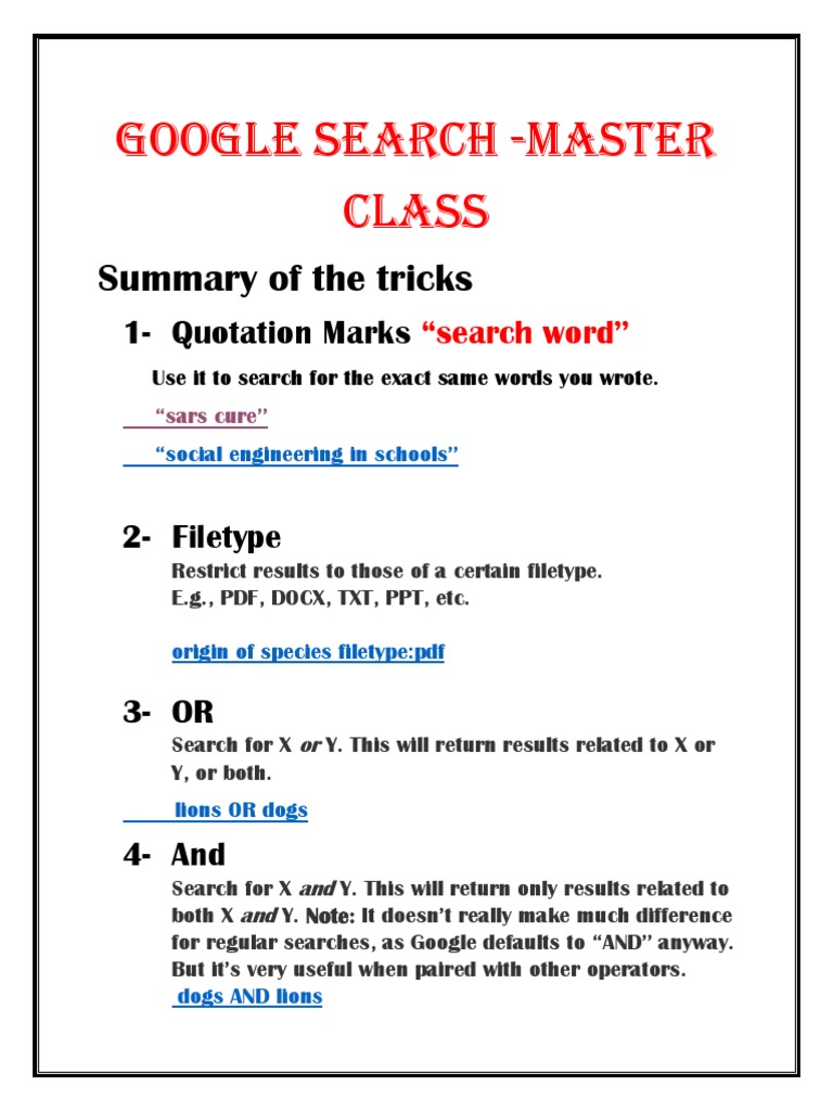 Google Search - Master Class: Summary of The Tricks | PDF | Apple Inc ...