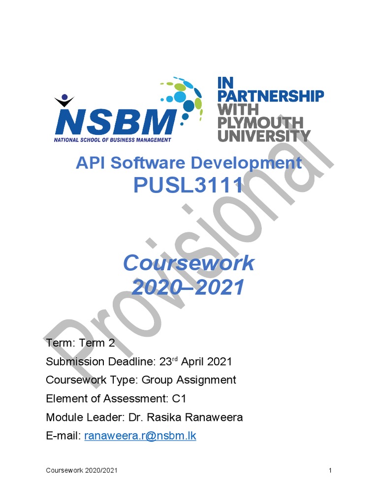PUSL3111 API Software Development Course Work | PDF | Web Application | Representational State ...