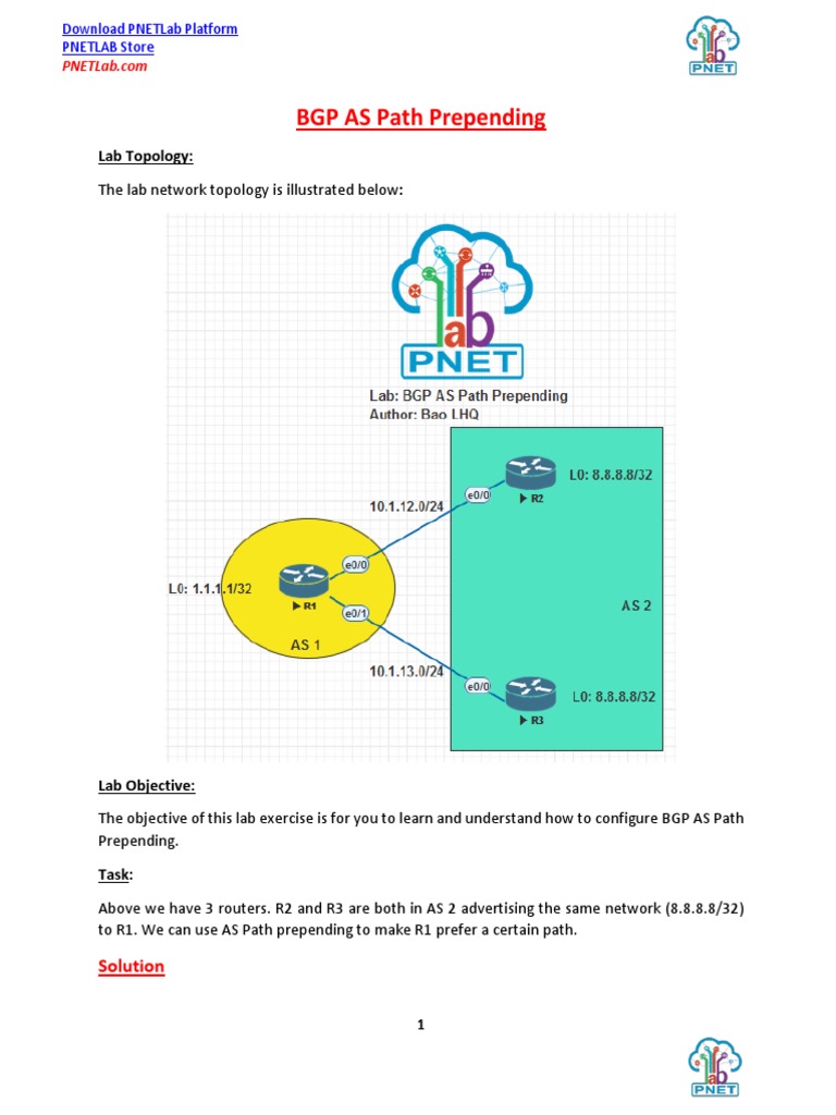 BGP AS Path Prepending: Lab Topology | PDF | Router (Computing) | Ip ...