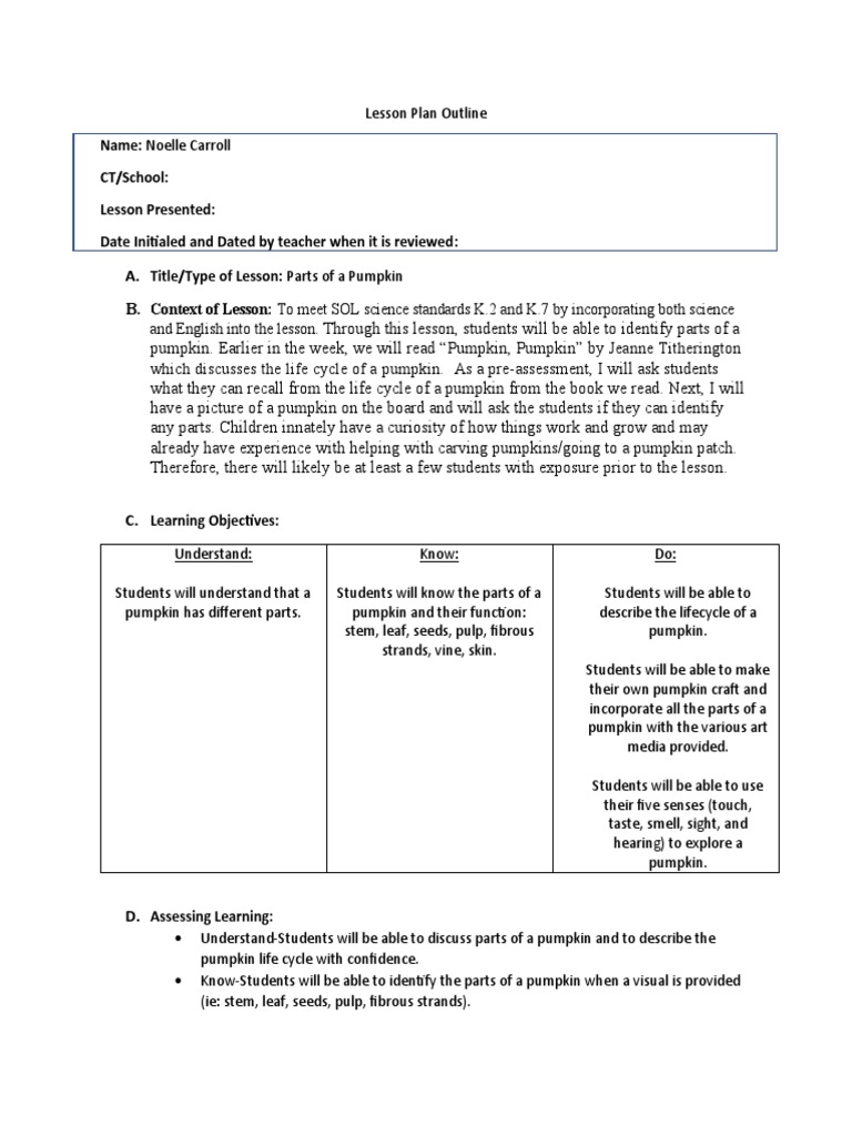 Pumpkin Lesson Plan For Preschoolers