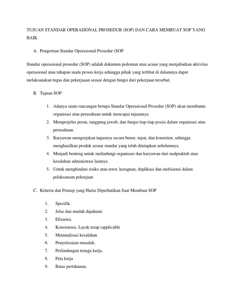 Tujuan Standar Operasional Prosedur Sop Dan Cara Membuat Sop Yang