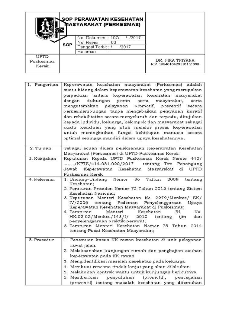 SOP Perkesmas UPTD Puskesmas Kerek | PDF