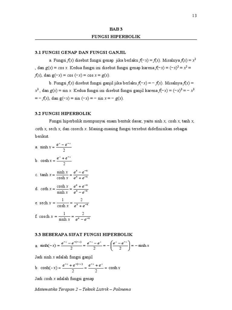 Bab 3 Fungsi Hiperbolik | PDF