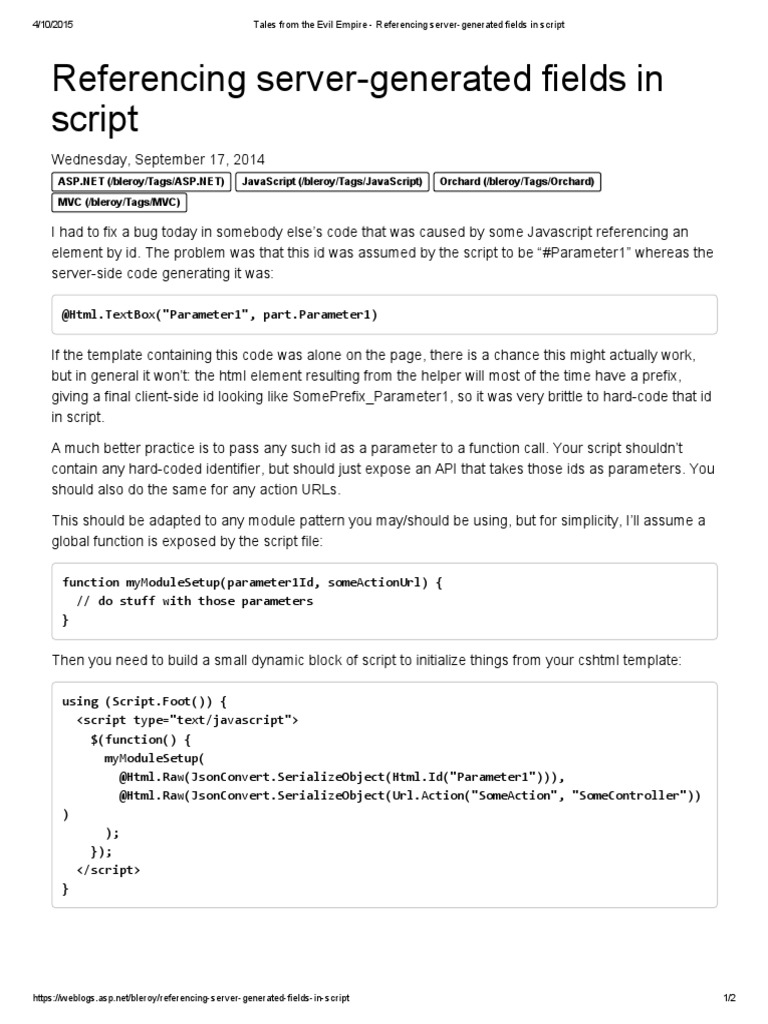 Referencing Server-Generated Fields in Scripts | PDF | Html Element ...