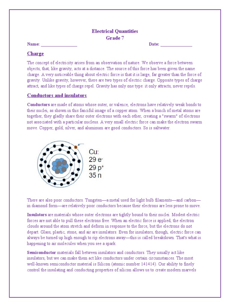 Electrical Quantities Grade 7 Charge | PDF | Volt | Voltage