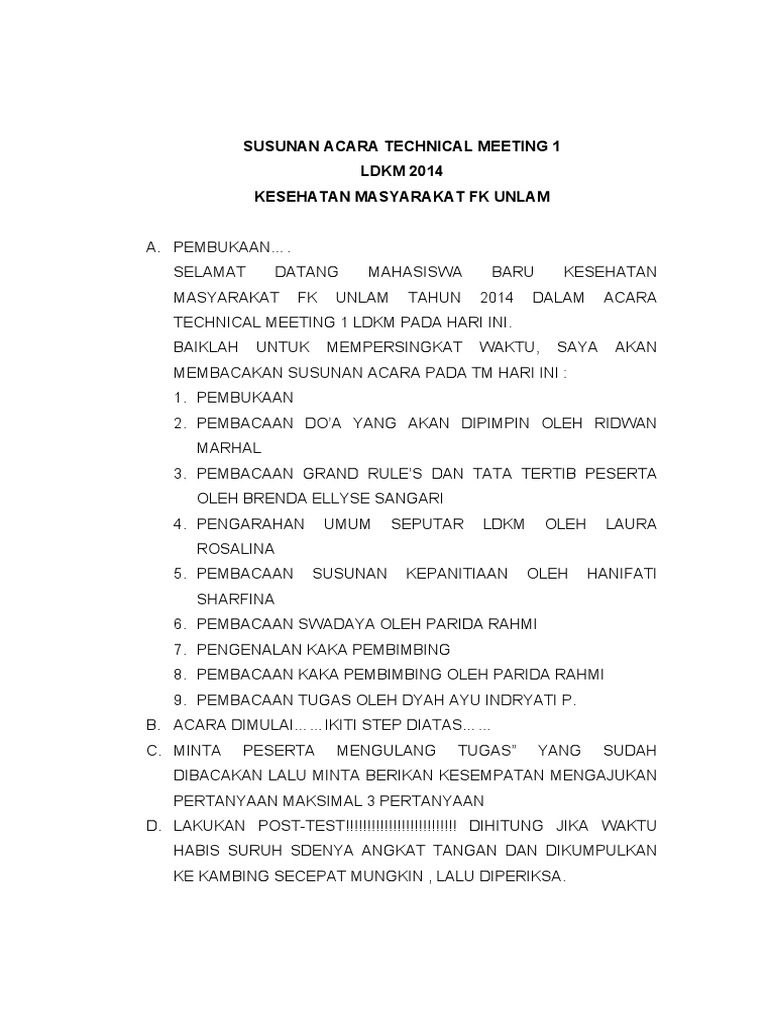 Susunan Acara Technical Meeting 1 | PDF