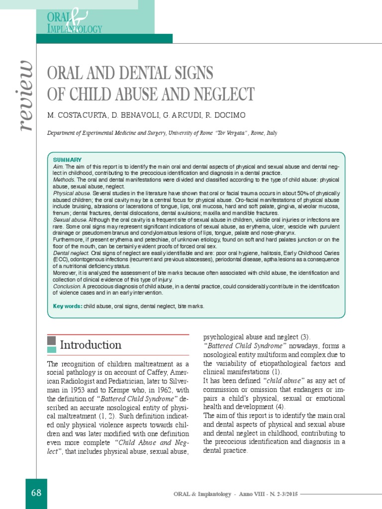 Oral and Dental Signs of Child Abuse and Neglect: M. Costacurta, D ...