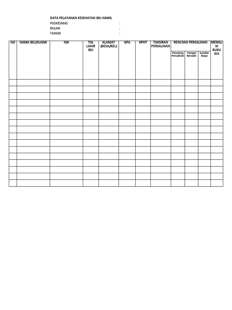 Format Pelayanan Bumil 2021 | PDF