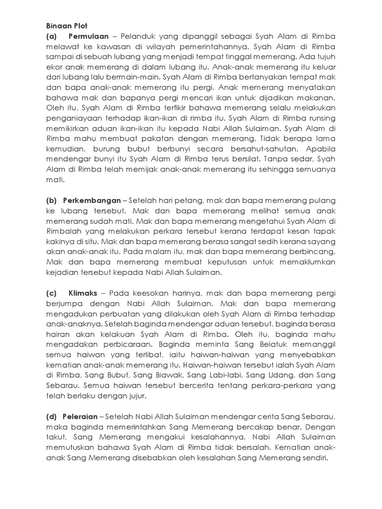 Binaan Plot - Pelanduk Mengajar Memerang | PDF