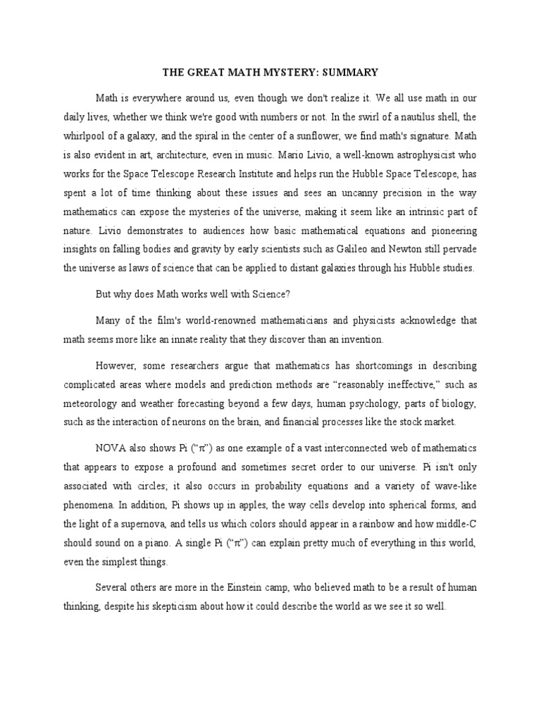 The Great Math Msytery | PDF | Universe | Teaching Mathematics