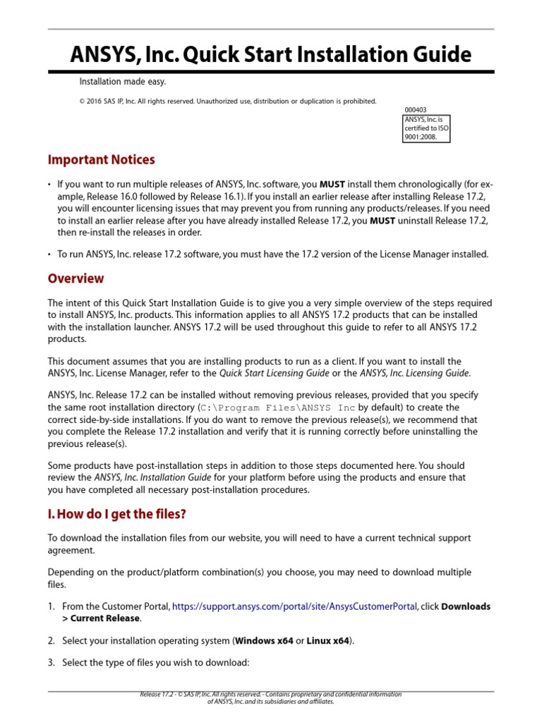 ANSYS, Inc. Quick Start Installation Guide | PDF | Computer Architecture | Information Age