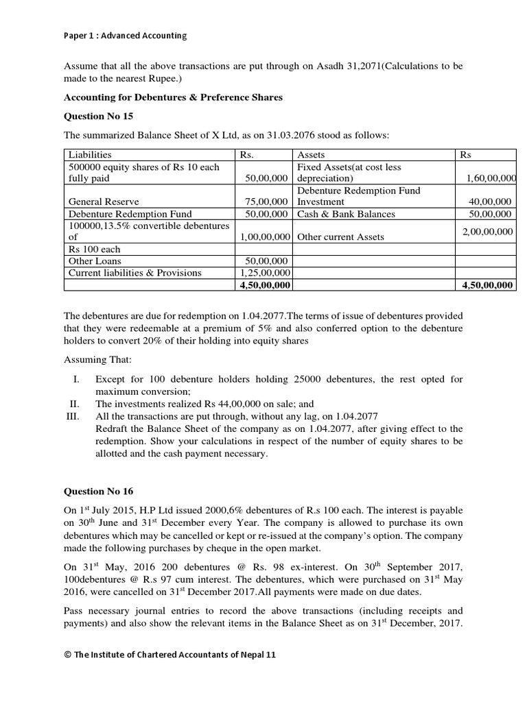 Accounting For Debentures & Preference Shares Question No 15 | Download ...