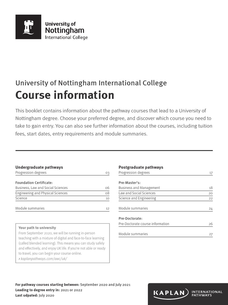 University of Nottingham International College - Course Information ...
