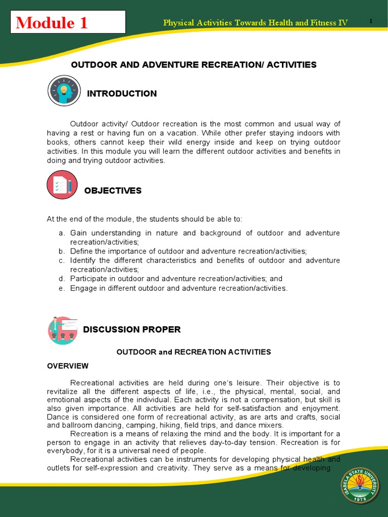Outdoor and Adventure Recreation/ Activities | PDF | Recreation ...