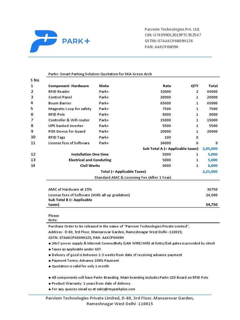Smart Parking Solution Quote | PDF | Radio Frequency Identification ...