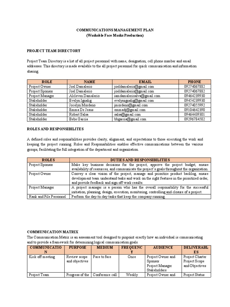 CS7 Communication Plan | PDF | Scrum (Software Development) | Business