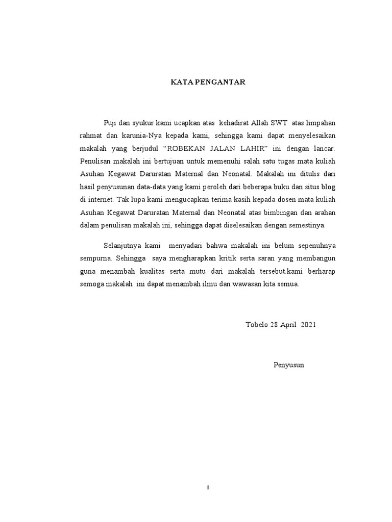 Robekan Jalan Lahir: Definisi dan Penanganan | PDF | Kajian Bahasa ...