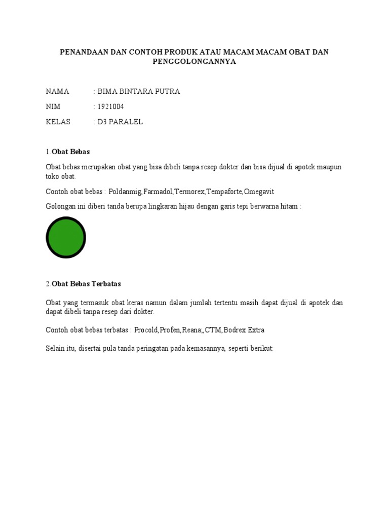 Penandaan Dan Contoh Produk Atau Macam Macam Obat Dan Penggolongannya | PDF