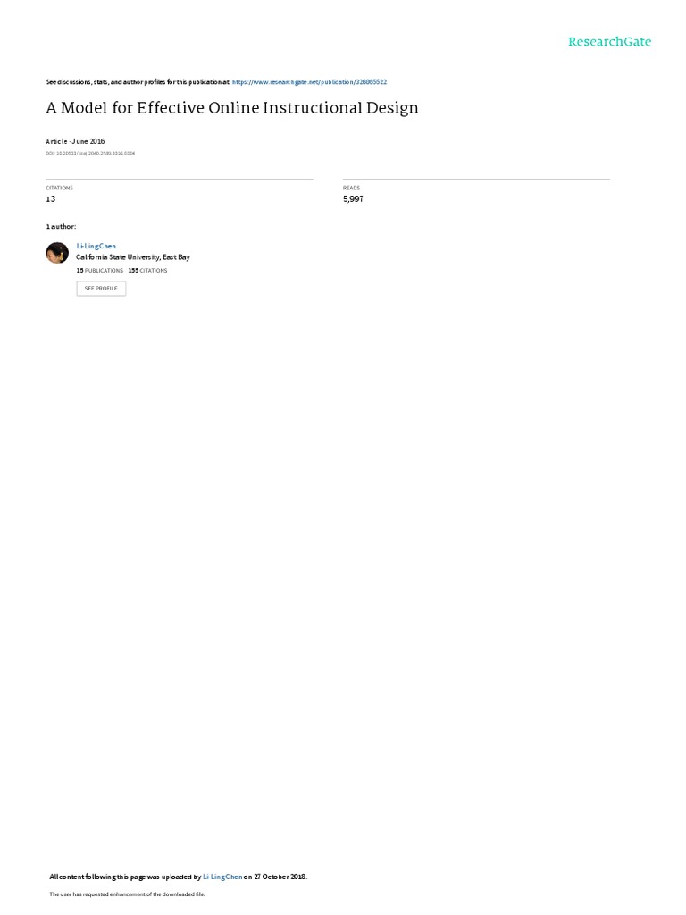 A Model For Effective Online Instructional Design: June 2016 | PDF ...