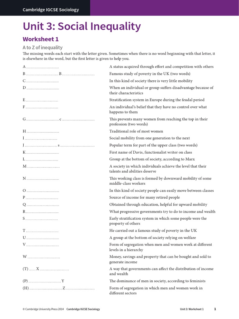 Unit 3: Social Inequality: Worksheet 1 | PDF | Social Stratification ...