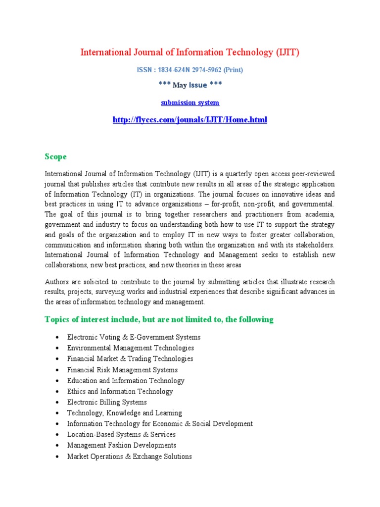 International Journal of Information Technology (IJIT) | PDF | Academic ...