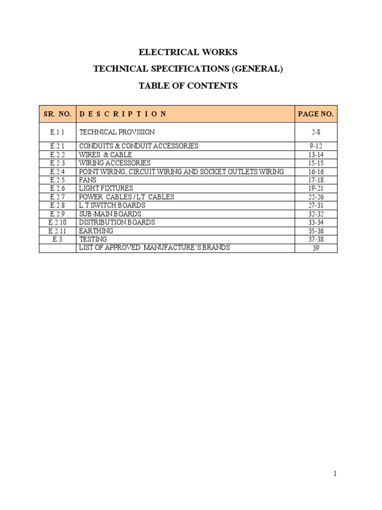 Electrical Technical Specification | PDF | Electrical Wiring ...