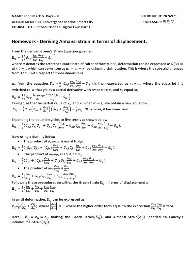 Deriving the Almansi Strain in Terms of Displacement: A Step-by-Step ...