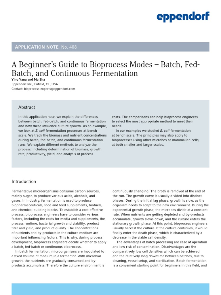 A Beginner's Guide To Bioprocess Modes - Batch, Fed-Batch, and Continuous Fermentation | PDF ...