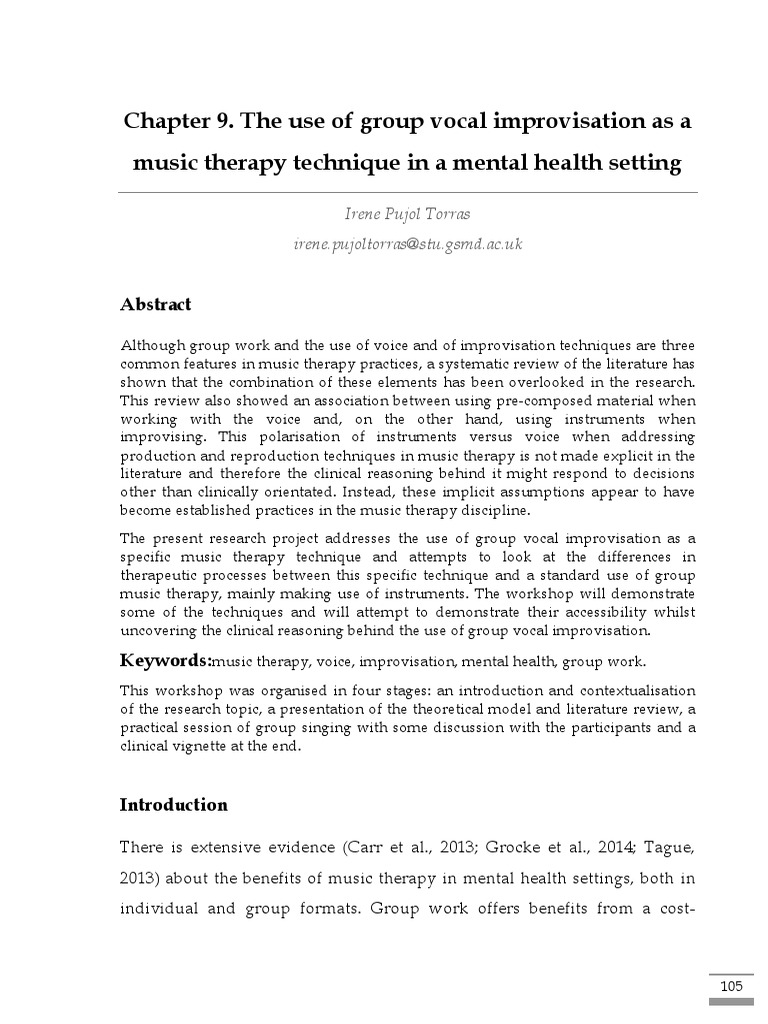 Chapter 9. The Use of Group Vocal Improvisation As A Music Therapy ...