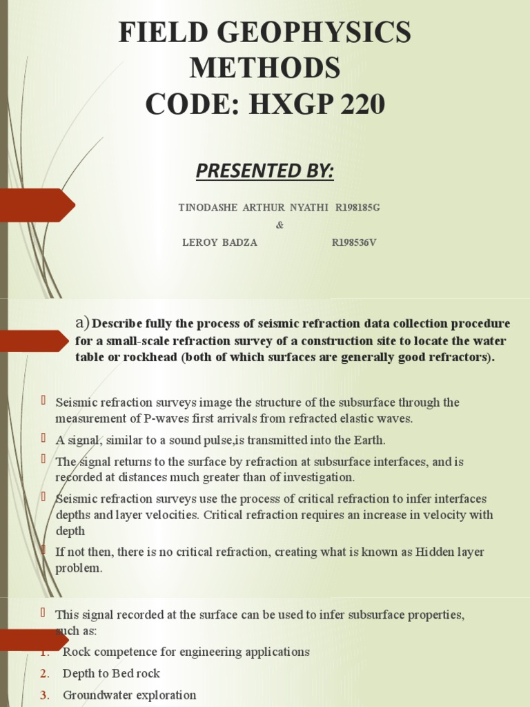 Field Geophysics Methods Code: HXGP 220: Presented by | PDF ...