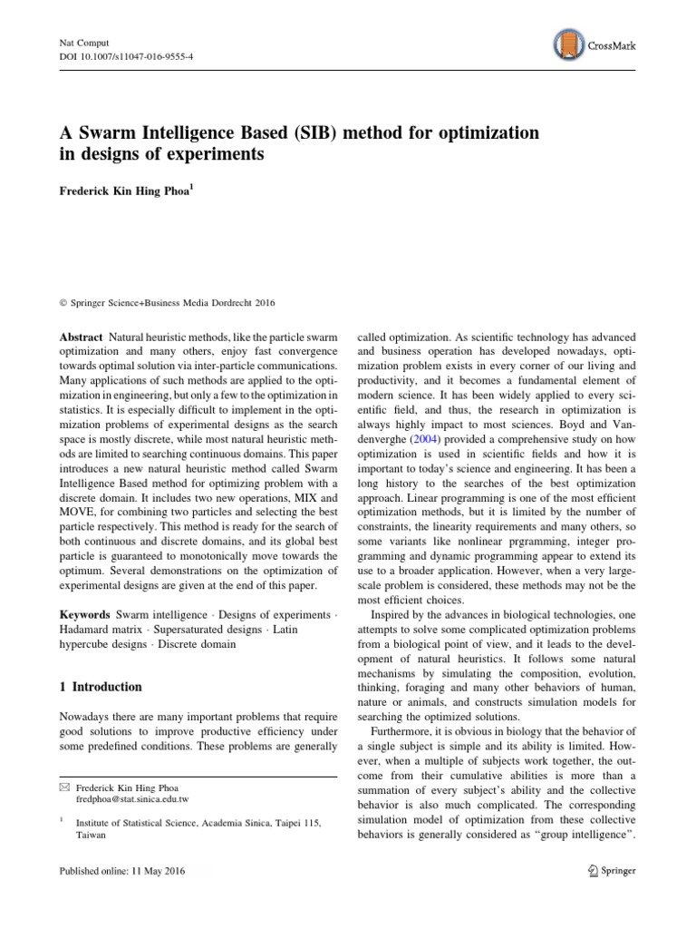 A Swarm Intelligence Based (SIB) Method For Optimization in Designs of ...
