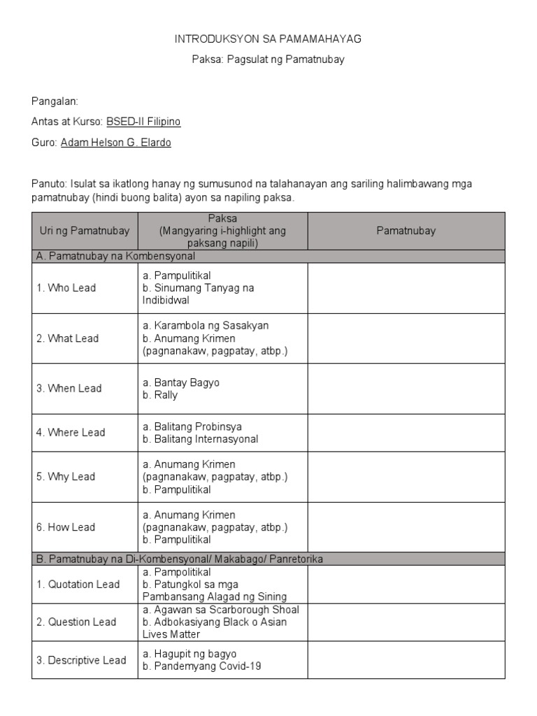 Gawain Sa Pagsulat NG Pamatnubay | PDF