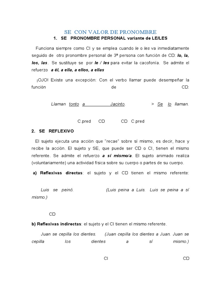 Tipos de Se | PDF | Asunto (gramática) | Pronombre