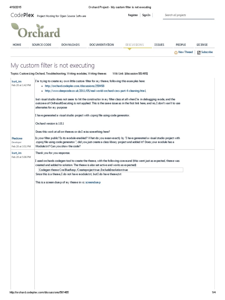 Orchard Project - My Custom Filter Is Not Executing | PDF | Microsoft ... Orchard Project - My Custom Filter Is Not Executing | PDF | Microsoft ...