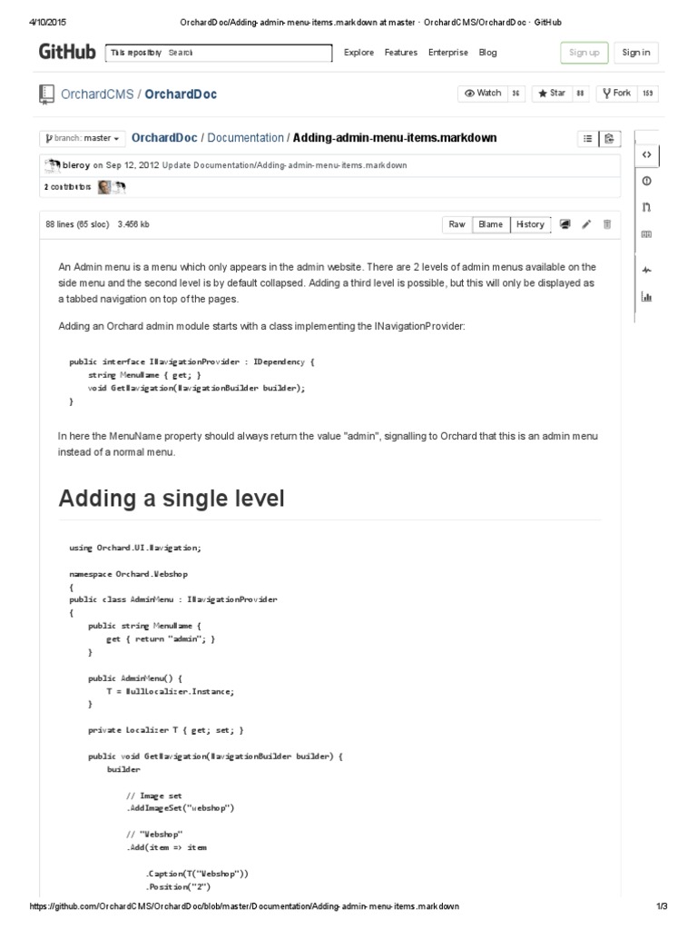 Adding A Single Level Orchardcms Orcharddoc Pdf Menu Computing
