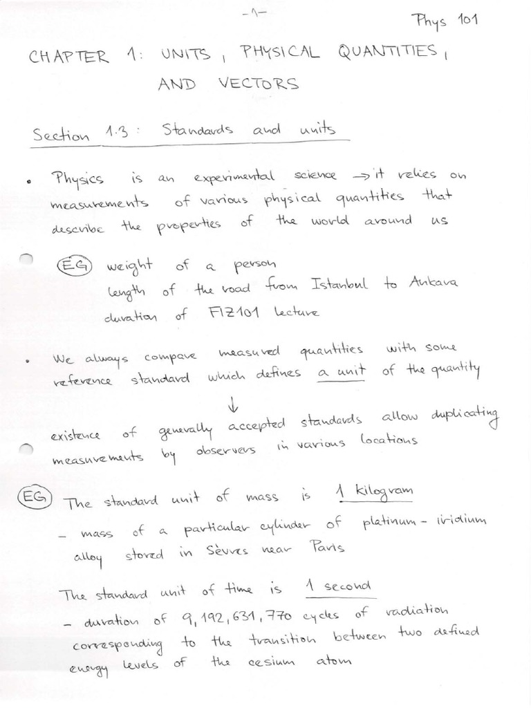 University Physics Chapter 1: UNITS, PHYSICAL QUANTITIES AND VECTORS | PDF