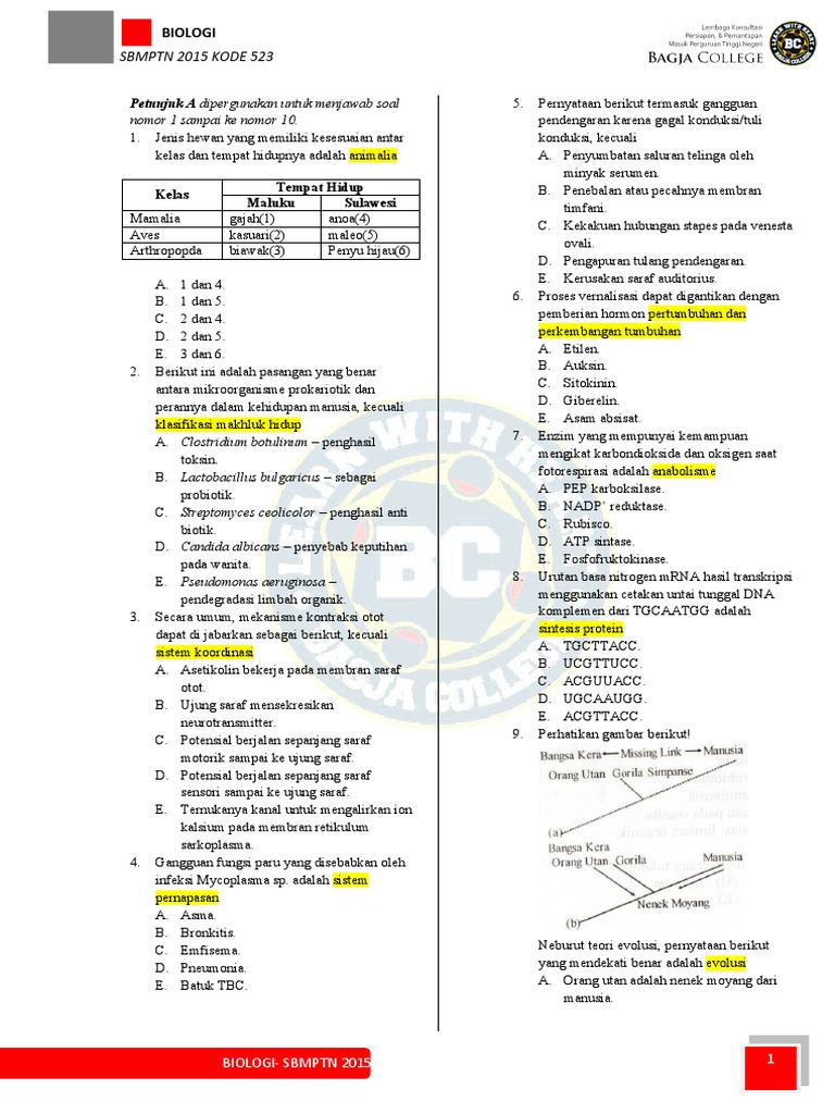 116 Biologi 2015 Kode 523 | PDF