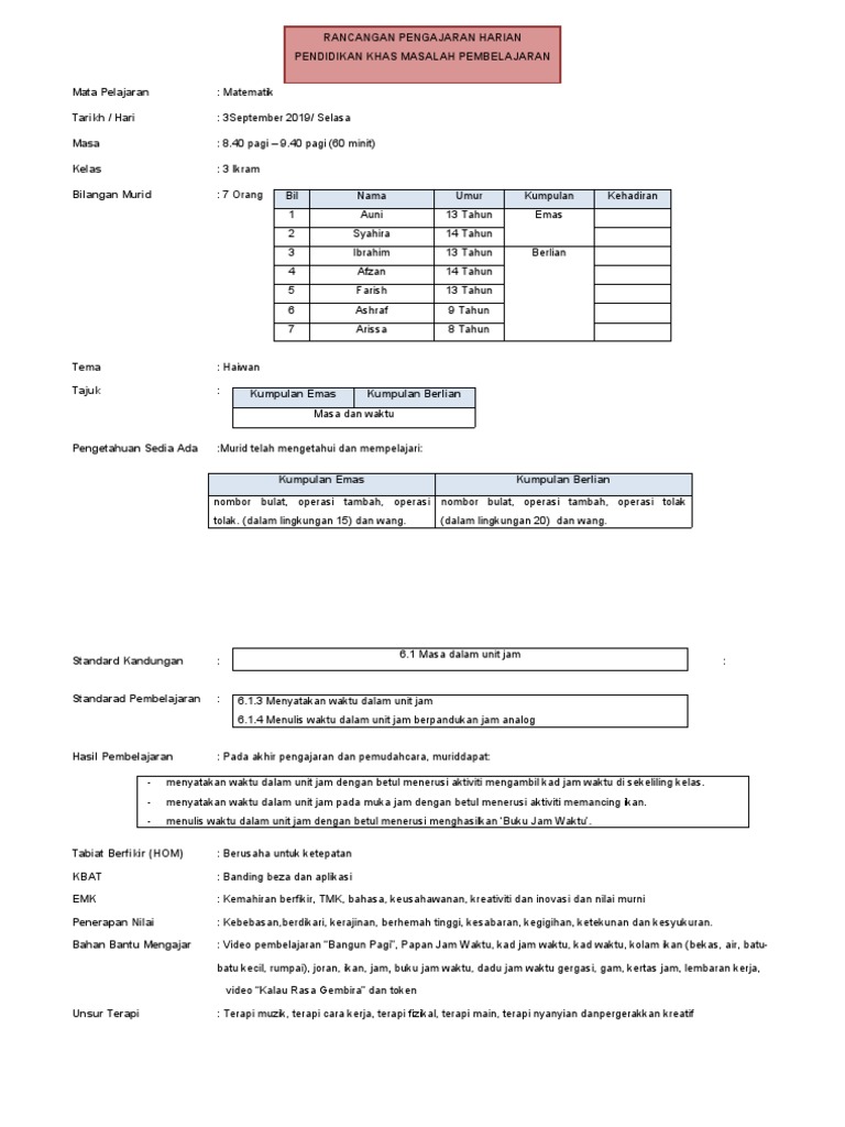 RPH Matematik Tingkatan 1 Ppki | PDF