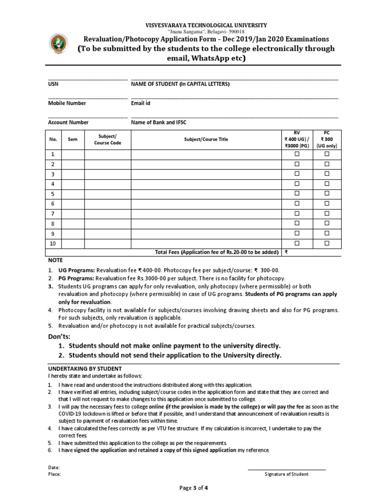 VTU Revaluation Application Form 2020 | PDF | Business
