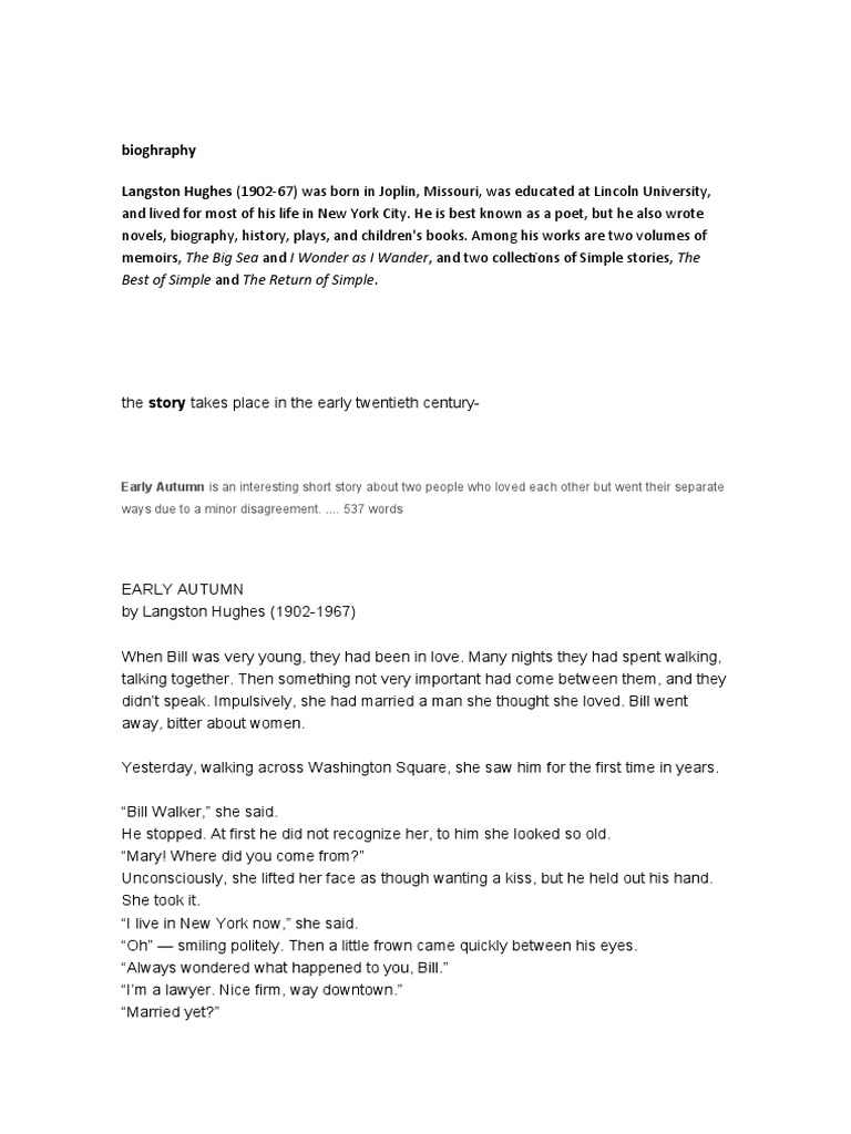 Langston Hughes' "Early Autumn" Summary | PDF