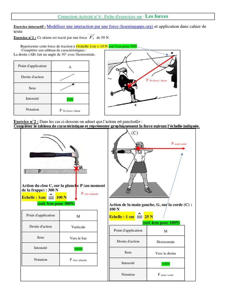 Exercices corrigés sur les forces 3ème | PDF | Enseignement des ...