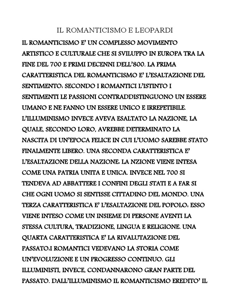 Il Romanticismo e Leopardi | PDF