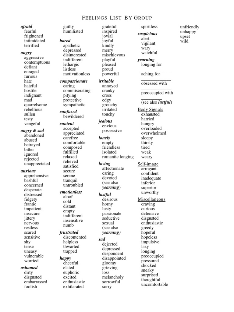 Feelings List | PDF