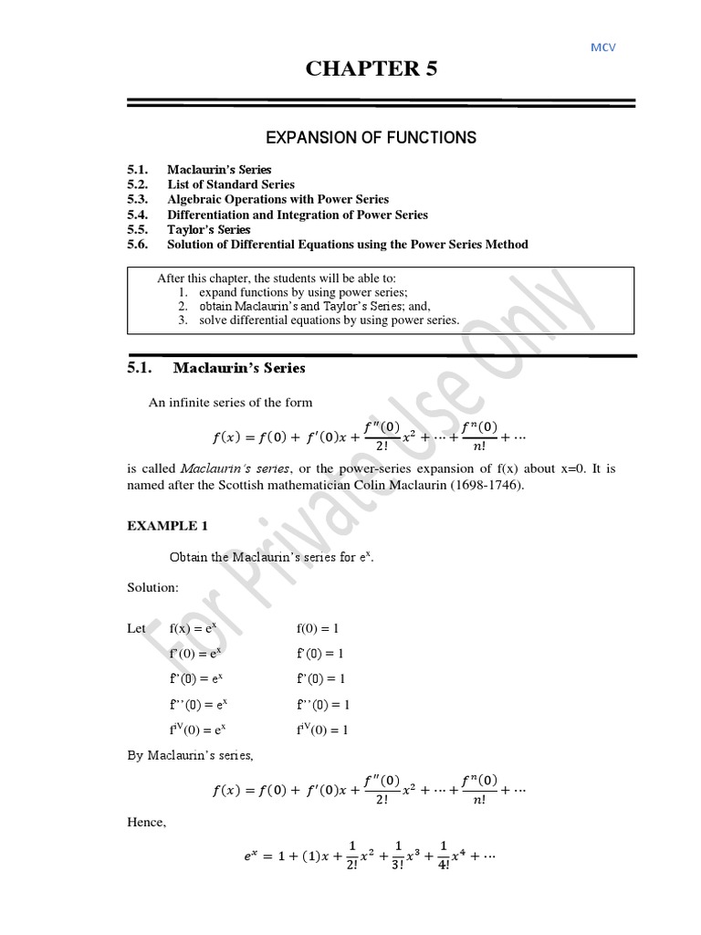 Chapter 5 Lessons 1-4 | PDF | Power Series | Equations