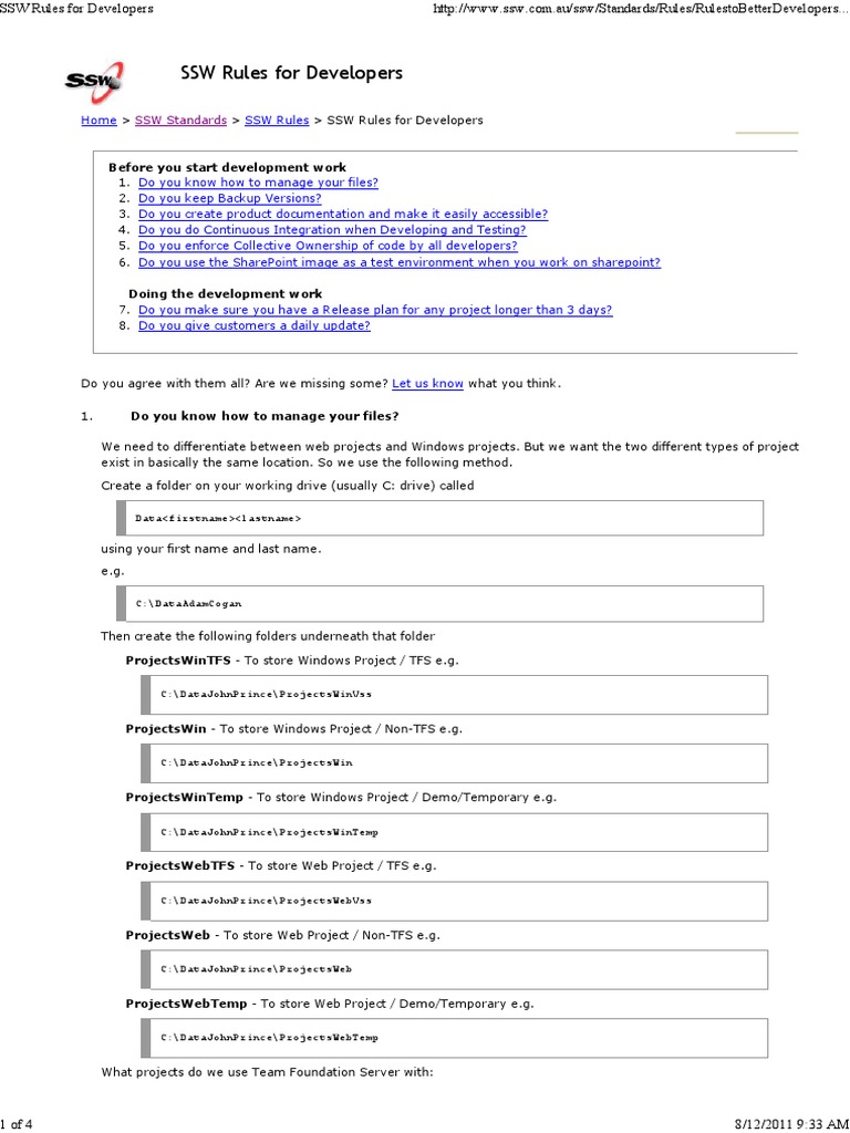 SSW Rules For Developers | PDF | World Wide Web | Internet & Web